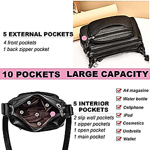 TianHengYi Leather Crossbody Bag for Women Multi Pockets Shoulder Purse Messenger Bag Ladies Lightweight Pocketbook (Black)