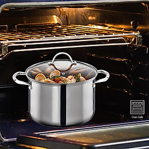 GreatChef Stock Pot Stainless Steel 16 Quart with Tempered Glass Lid for Cooking Riveted Handle, Heavy Duty Vessel,Induction Compatible All Cooktops in Use, Dishwasher & Oven Safe