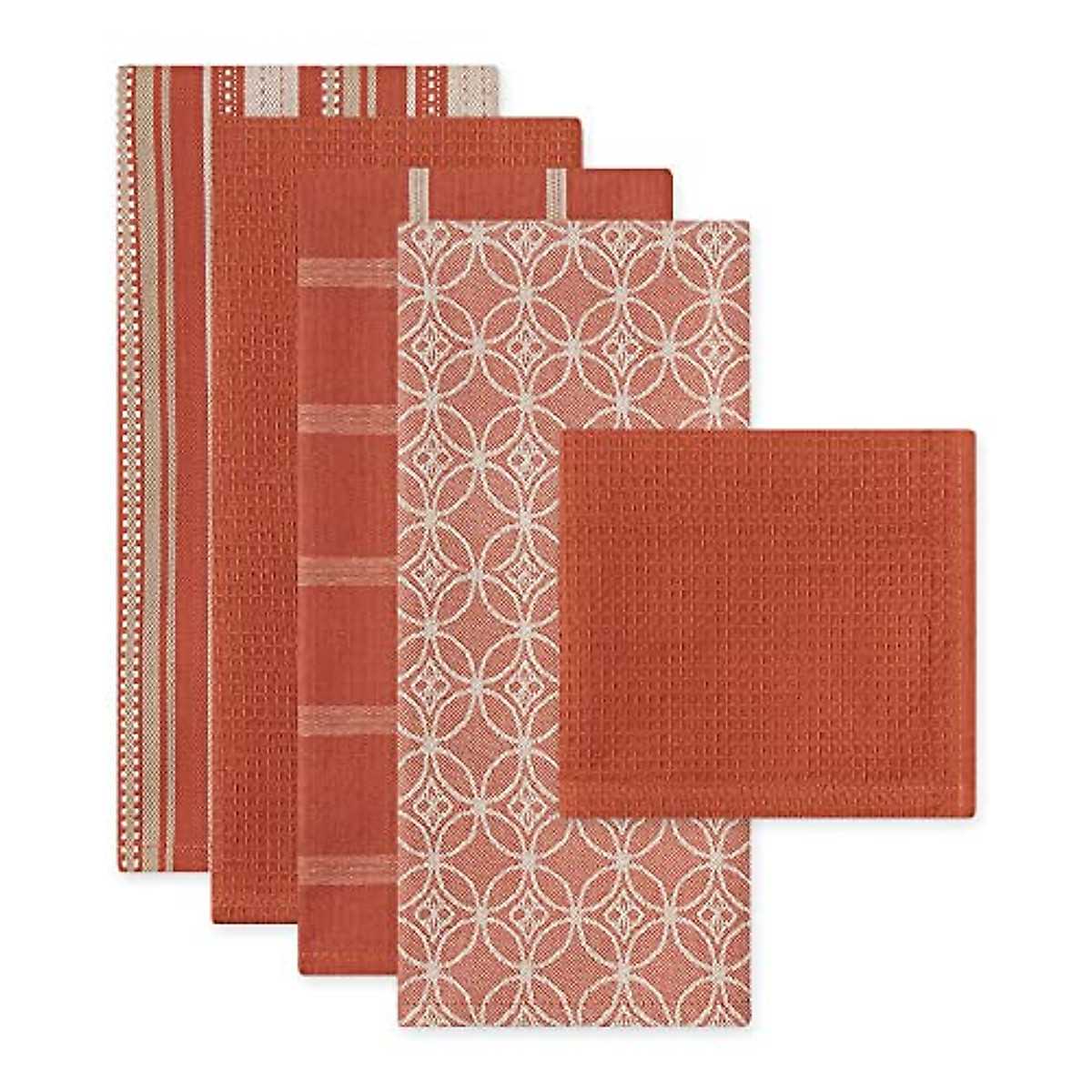 DII Assorted Woven Kitchen Set, Dishtowel, 18x28, Dishcloth, 13x13, Spice, 5 Piece