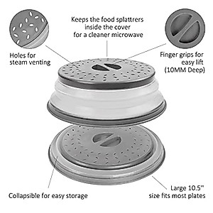 Thermoplastic Rubber Microwave Splatter Cover ,Microwave Cover for Food Fruit Drainer,BPA-Free Dishwasher Safe 10.5 inch (GREY)