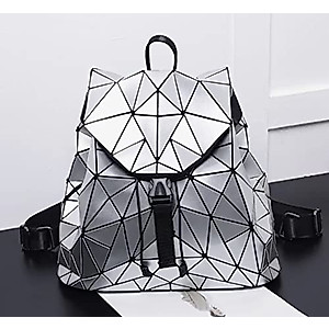 Fashion Luminous Leather Women’s Holographic Reflective Backpack School Bookbag Mini Size Silver and Black