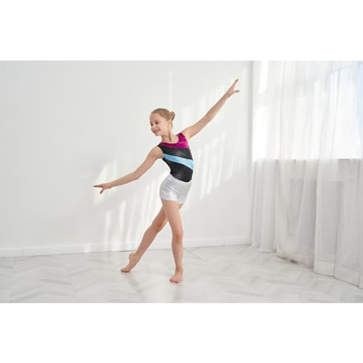 LUOUSE 2 Packs Soft Toddler Girls Gymnastics Shorts, Little Kids Skinny Solid Luxury Sparkle Tumbling Dance Athletic Short 8-9 T