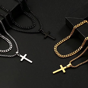Ursteel Cross Necklace for Men, Mens Cross Necklaces Black Stainless Steel Cross Necklace Chain for Men Layered Cuban Link Chain for Men 20-22 Inch Mens Jewelry Gifts Cross Necklace
