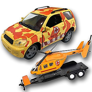 ArtCreativity SUV Toy Car with Trailer & Helicopter Playset for Kids, Interactive Safari Play Set with Detachable Helicopter and Opening Doors on 4 x 4 Toy Truck, Best Birthday Gift for Boys & Girls