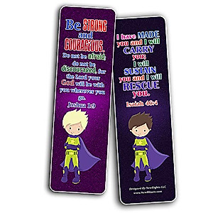 Religious Bookmarks for Kids - Super Hero (12 Pack) - Collection of Bible Verses for Kids - Stocking Stuffers Devotional Bible Study - Church Ministry Supplies Teacher Classroom Incentive Gifts