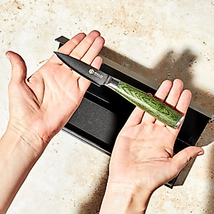 HexClad Paring Knife, 3.5-Inch Japanese Damascus Stainless Steel Blade, Pakkawood Handle