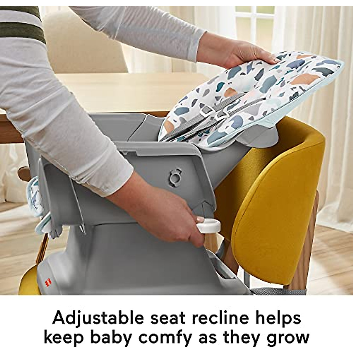 Fisher-Price Baby to Toddler High Chair SpaceSaver Simple Clean Portable Dining Seat & Booster with Washable Deep Tray & Liner, Pacific Pebble