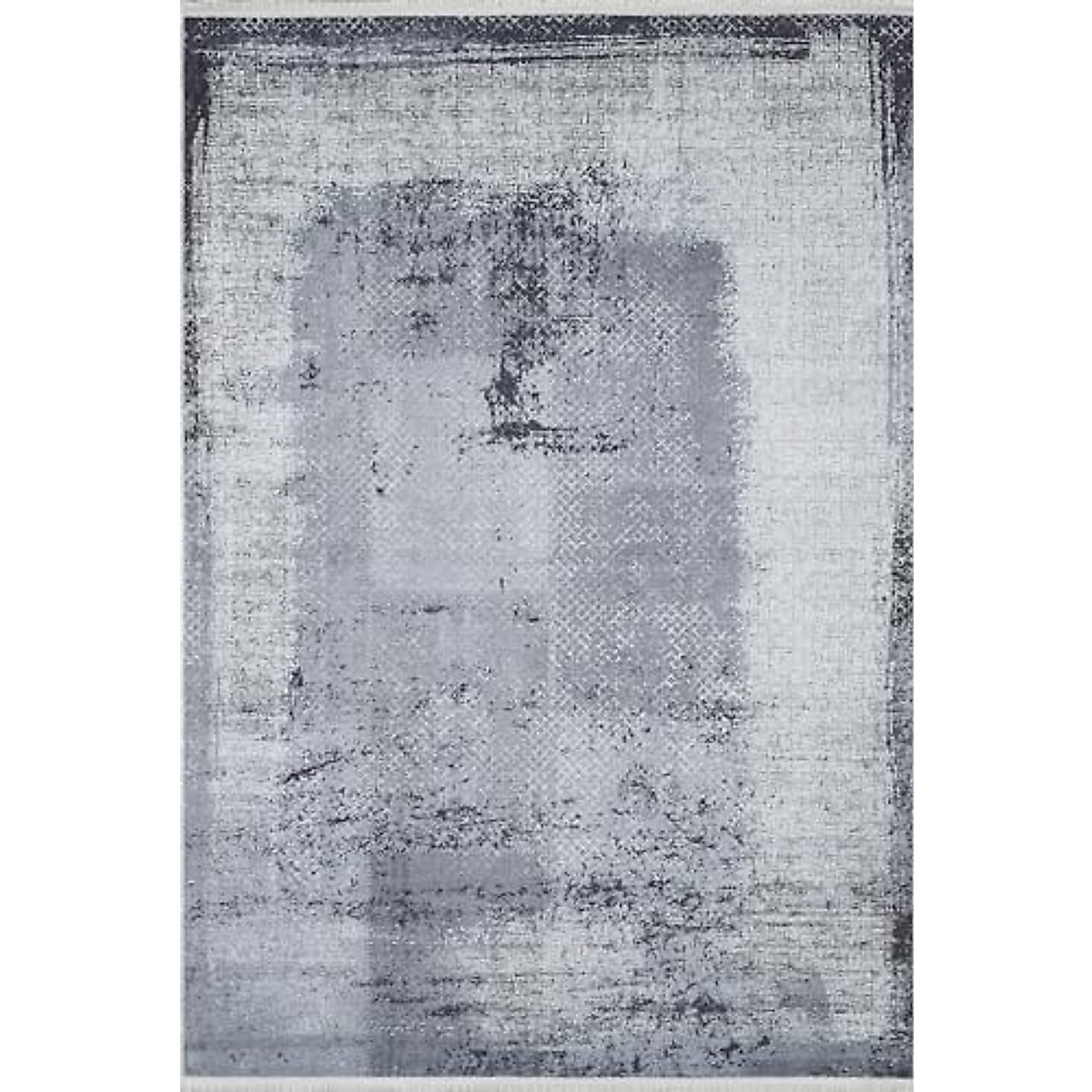 BESPOKY 2'7" x 13'1" - 80 x 400 Cm Jamshedpur Grey Framed Cotton Machine Washable Non Slip Living Room Bedroom Nursery Hallway Indoor Outdoor Area Rug