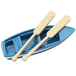 LQ Industrial Lovely Miniature Blue Rowboat Little Plastic Boat Canoe Model with Oars for Miniature Gardens Doll House Cake Topper Decoration