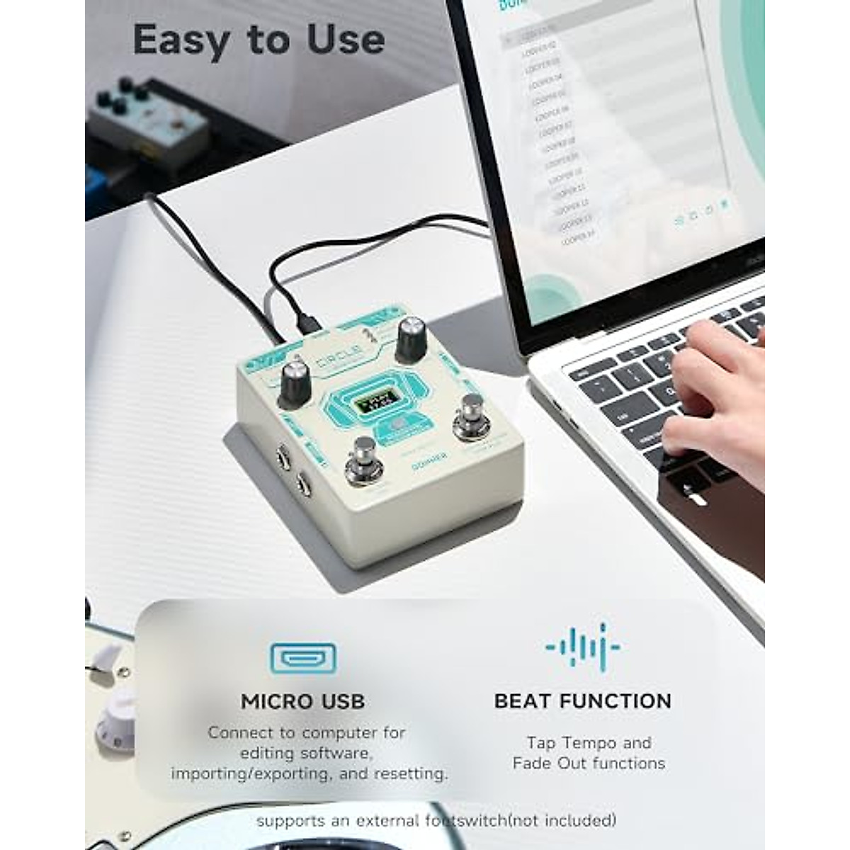 Donner Circle Looper Pedal Drum Machine, 2 in 1 Drum Looper Stereo Guitar Loop Pedals, 40 Slots 160 mins Loop with 110 Drum Grooves, Tap Tempo, Fade Out
