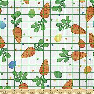 Ambesonne Easter Fabric by The Yard, Repetitive Minimal Orange Carrots and Colorful Eggs with Polka Dots Spring Season, Stretch Knit Fabric for Clothing Sewing and Arts Crafts, 3 Yards, Multicolor