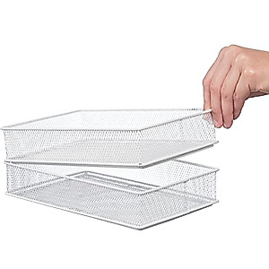 YBM HOME White Mesh Drawer Cabinet and or Shelf Organizer Bins, School Supply Holder Office Desktop Organizer Basket (2, 6x9x2 Inch)