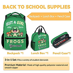 CUNEXTTIME Custom Frog Backpack with Lunch Box And Pencil Case, Set of 3 Cute Bookbag for Girls Boys, Lightweight Large Capacity School Bag