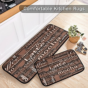 Coffee Latte Mocha Cafe Kitchen Mats Kitchen Rugs Runner Laundry Rug Non Slip Floor Door Mats Soft Doormats Carpet Home Decor Set of 2