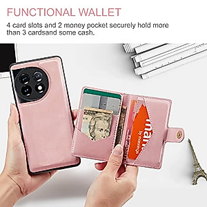 Asuwish Phone Case for OnePlus 11 One Plus 11 5G Wallet Cover with Tempered Glass Screen Protector and Credit Card Holder Stand Leather Cell Accessories On 1Plus 1 + Plus11 1+11 Eleven Women Men Pink