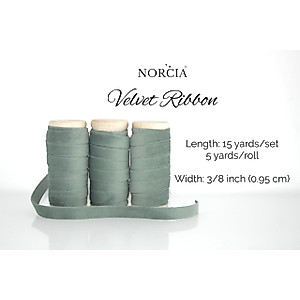 NORCIA Velvet Ribbon 3/8 inches 15Yd with Wooden Spool 3 Rollsx5Yd Eco-Friendly Christmas Ribbon for Gift Wrapping, Handmade Craft Ornaments Bow Making, Christmas Decoration (Dusty Green)