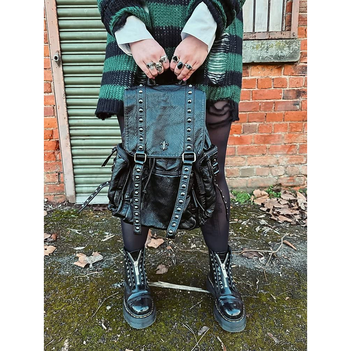 Ro Rox Iris Punk Goth PU Unisex School Uni Large Backpack