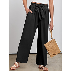 ANRABESS Women's Wide Leg Palazzo Pants with Pockets High Waisted Tie Knot Business Casual Trendy Boho Lounge Trousers Black Small