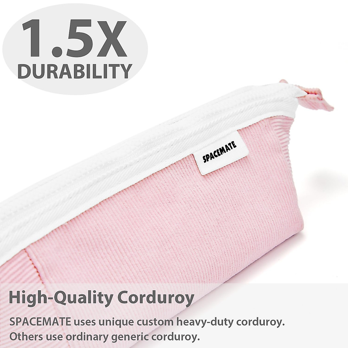 SPACEMATE Pencil Case Pouch Bag School Supplies for Girls, Cute Aesthetic Corduroy Pen Case, Simple Large Big Capacity Zipper Stationery Bag for Women Teen Adults, Pink, 1200ml