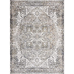 Hauteloom Hera Machine Washable Living Room Bedroom Area Rug - Pet Friendly - Vintage Distressed - Bohemian Oriental Persian Traditional Look - Olive Green, Grey, Beige - 7'10" x 10'2"