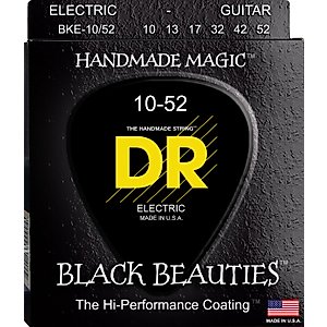 DR Strings Electric Guitar Strings, Black Beauties-Black Coated, 10-52 (BKE-10/52)