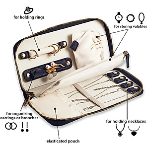 FEMIECHO Travel Jewelry Organizer Case - for Tangle-Free Necklaces, Earrings, Rings, Bracelets Storage, Travel Essentials, Fashion Portable Jewelry Travel bags for Women - Medium Black