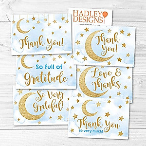 24 Blue Stars Baby Shower Thank You Cards With Envelopes, Kids Thank-You Note, 4x6 Gratitude Card Gift For Guest Pack For Party, Birthday, For Boy Children, Cute Angel Twinkle Moon Event Stationery