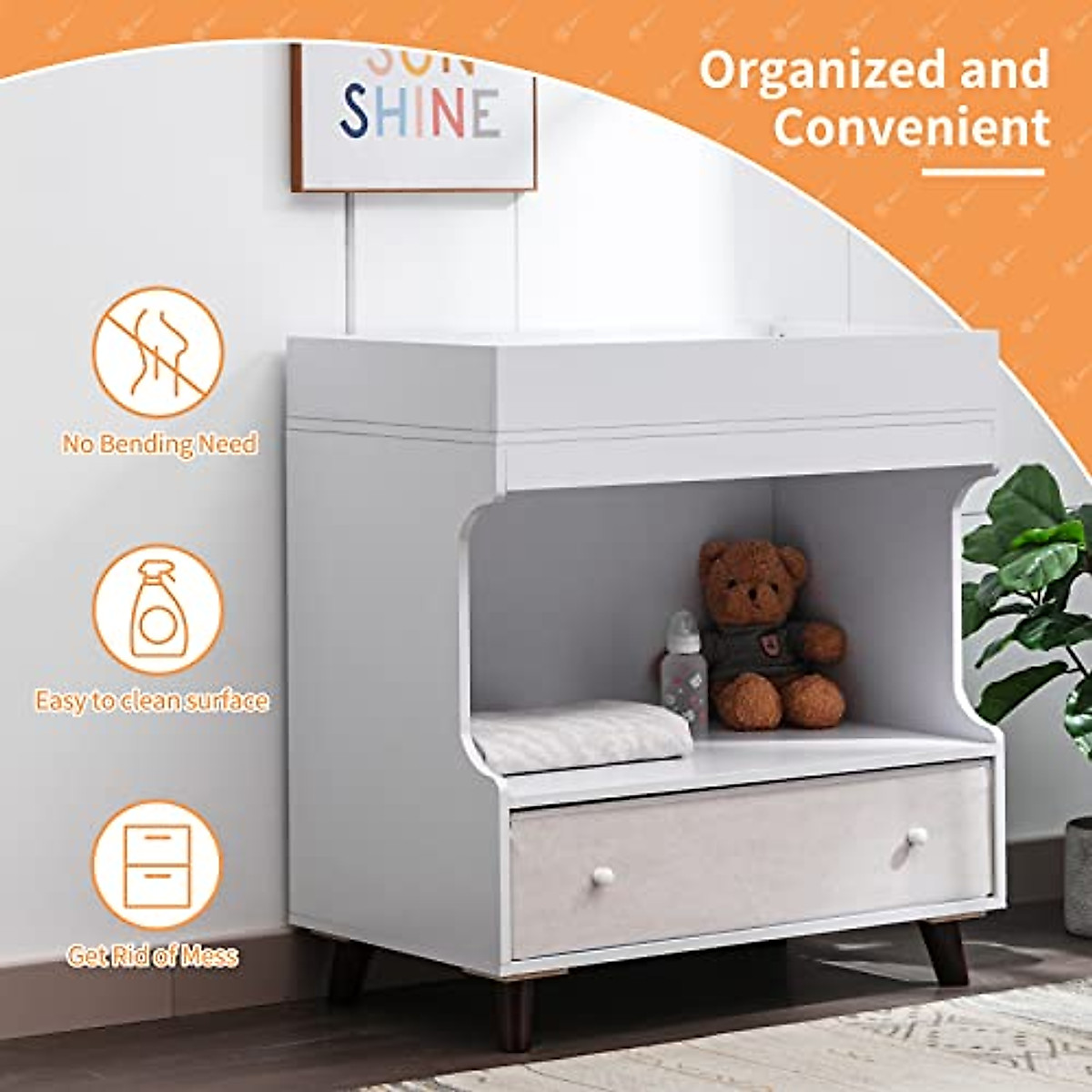 MOOITZ Changing Table Dresser with 1 Drawers,1 Cabinets, Can be Used as a Baby Changing Table Dresser, a Dresser Changing Table, Changing Table with Drawers (White)