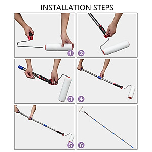 HOSKO 4FT Paint Roller Kits - 9.5 inches Roller Frame with 3 Paint Roller Covers and 36 inches Stainless Steel Detachable Handle - for Painting Walls and Ceiling