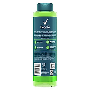 Degree Men Body Wash and Soak For Post-Workout Recovery Skincare Routine Lemongrass and Eucalyptus + Epsom Salt + Electrolytes Bath and Body Product, 22 FL Oz (Pack of 4)