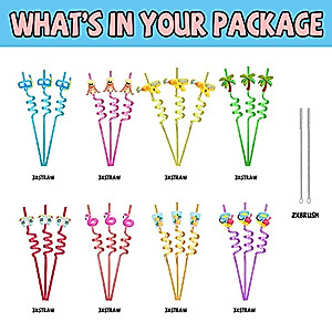 24 Summer Party Favors Reusable Drinking Straws for Kids Beach Pool Summer Birthday Party Supplies Decorations with 2 PCS Cleaning Brushes
