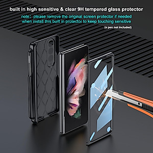 Libeagle Compatible with Samsung Galaxy Z Fold 3 Case, Support All Magsafe Accessories, Leather Back, Removable S Pen Holder on Hinge Protection, Screen Protector, Magnetic Cover 5G 2021 - Black