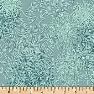 Art Gallery Fabrics Art Gallery Floral Elements Aquarium Fabric, Teal Grey