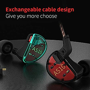 KZ AS10 Monitors Headphone Earbuds 5 Balanced Armature Driver, Noise Cancelling Headphones Wired IEMS Ear Phones with 2 Pin Detachable Cable for Musician Singer Church (Without Mic, AS10 Green)