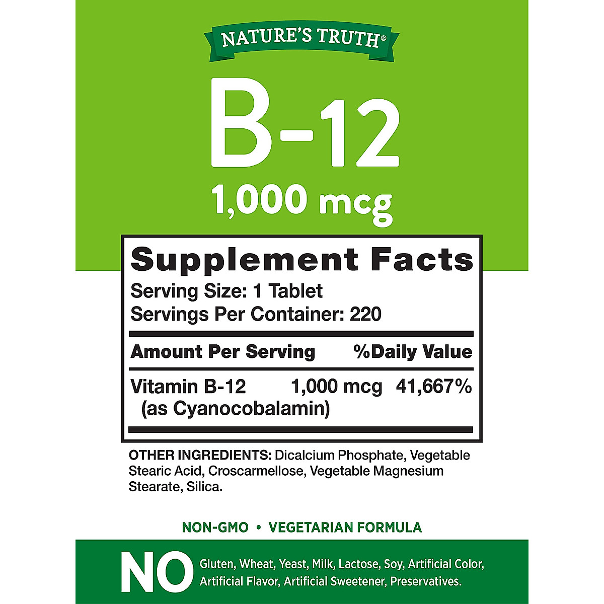 Nature's Truth B12 Vitamin Tablets | 1000 mcg | 220 Count | Non-GMO & Gluten Free Supplement