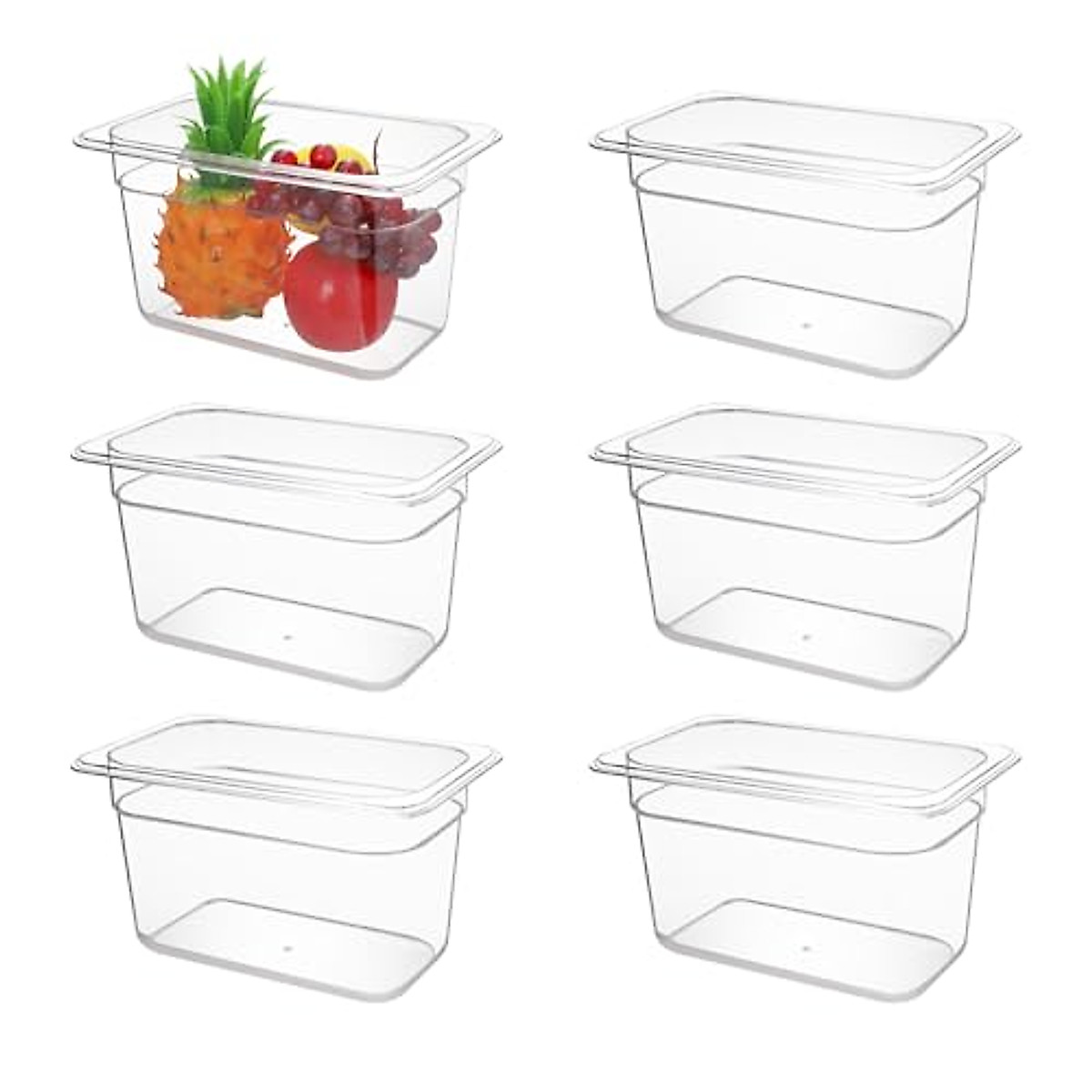 Helfe Pack of 6 Polycarbonate Clear Food Trays 1/4 Size Stackable Plastic Trays Square Food Storage Containers for Kitchen Restaurant Food Preparation and Office Organization