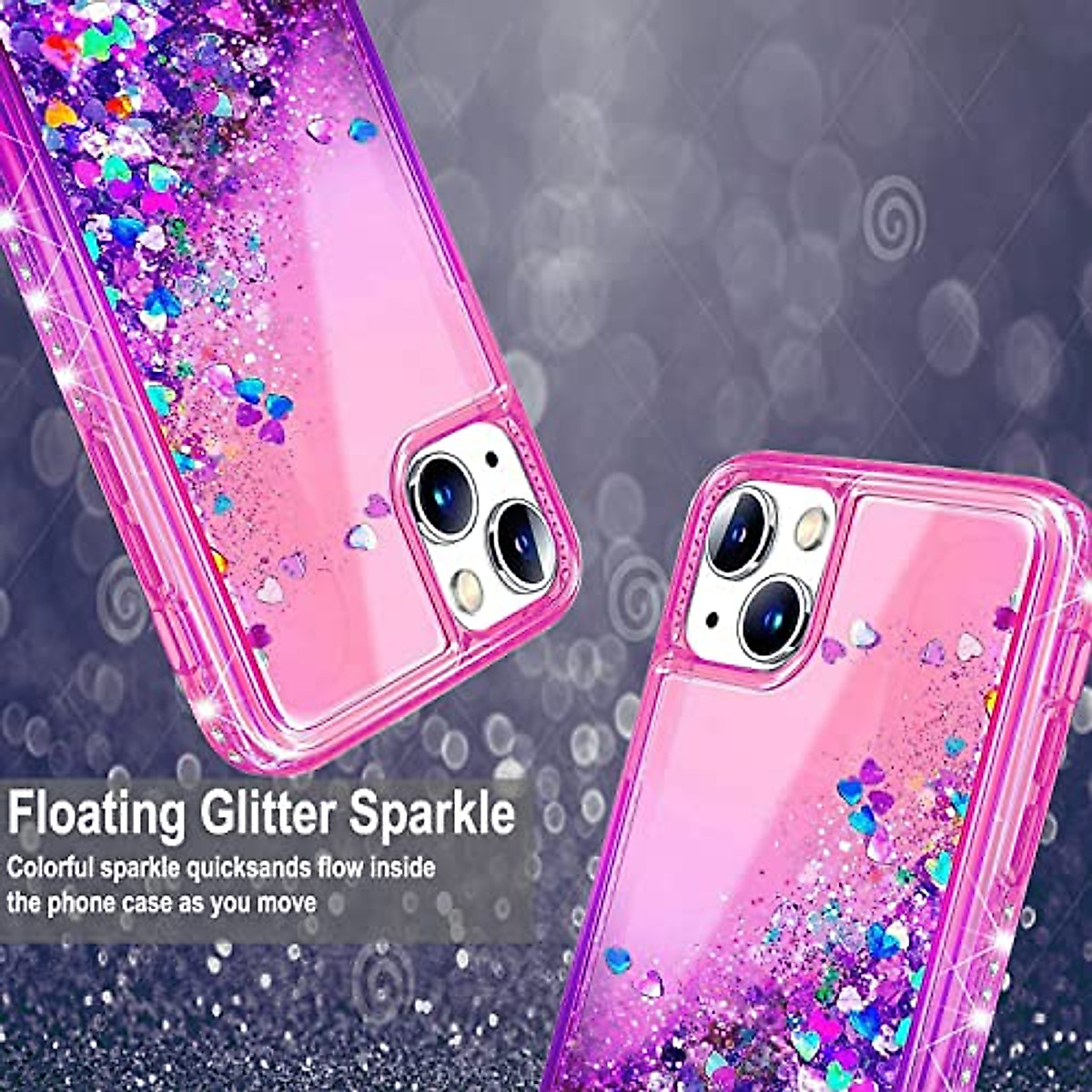 iPhone 13 Mini Case, [with Tempered Glass Screen Protector Included], STARSHOP Liquid Bling Sparkle Floating Glitter Quicksand Phone Case Girls Women Cute for iPhone 13 Mini - Pink/Purple