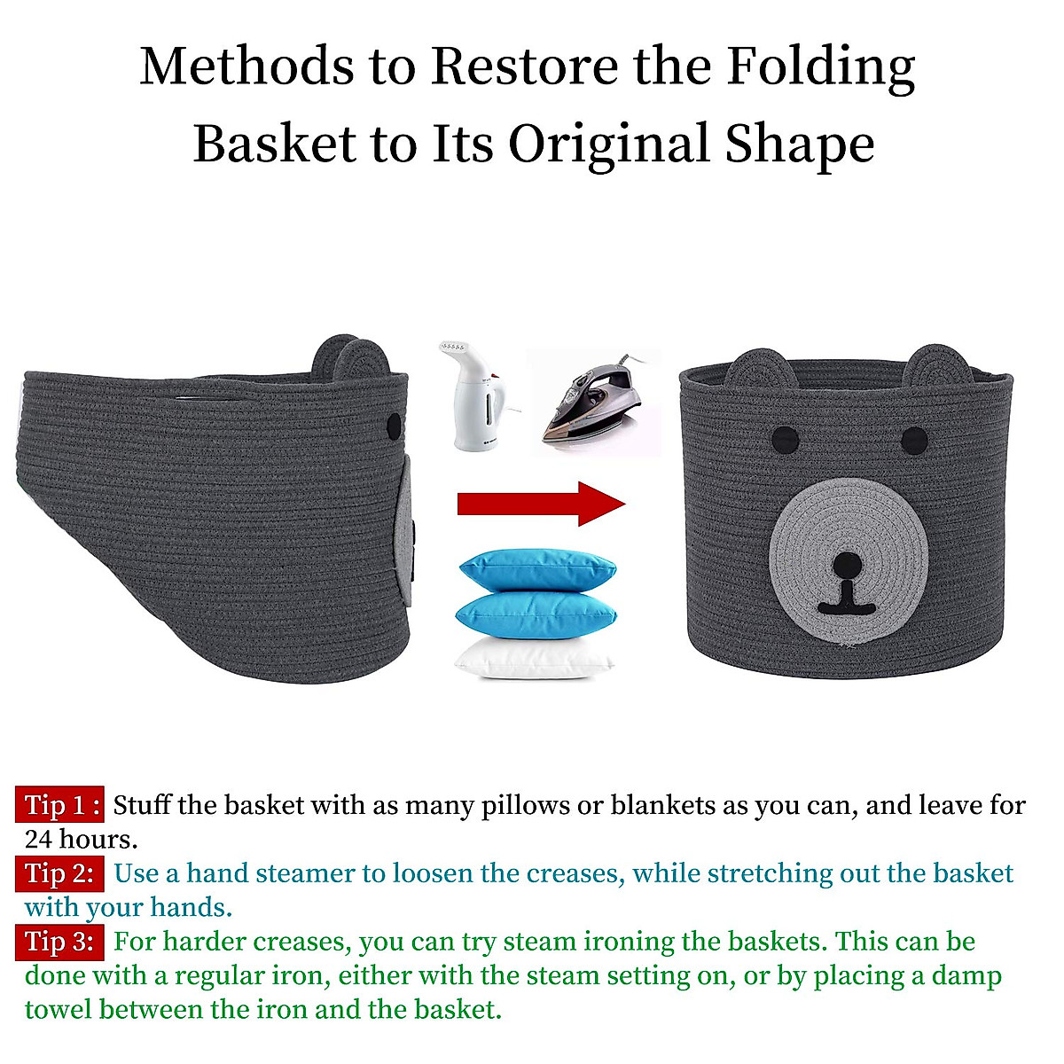 InfiBay Baby Toy Storage, Cotton Rope Storage Basket with Bear Design, Toy Storage Bin with Handles, Woven Laundry Hamper, Baby Nursery Organizer for Toys, Blanket, Clothes, Towels, 12”(D) x 11”(H)