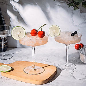 Vintage Art Deco Coupe Glasses, Martini, Champagne & Cocktail Ribbed Glass 7 oz | Set of 4 | Crystal, Manhattan, Cosmopolitan, Sidecar Cocktail Glassware for Champagne , Ripple Glassware - Gift Box