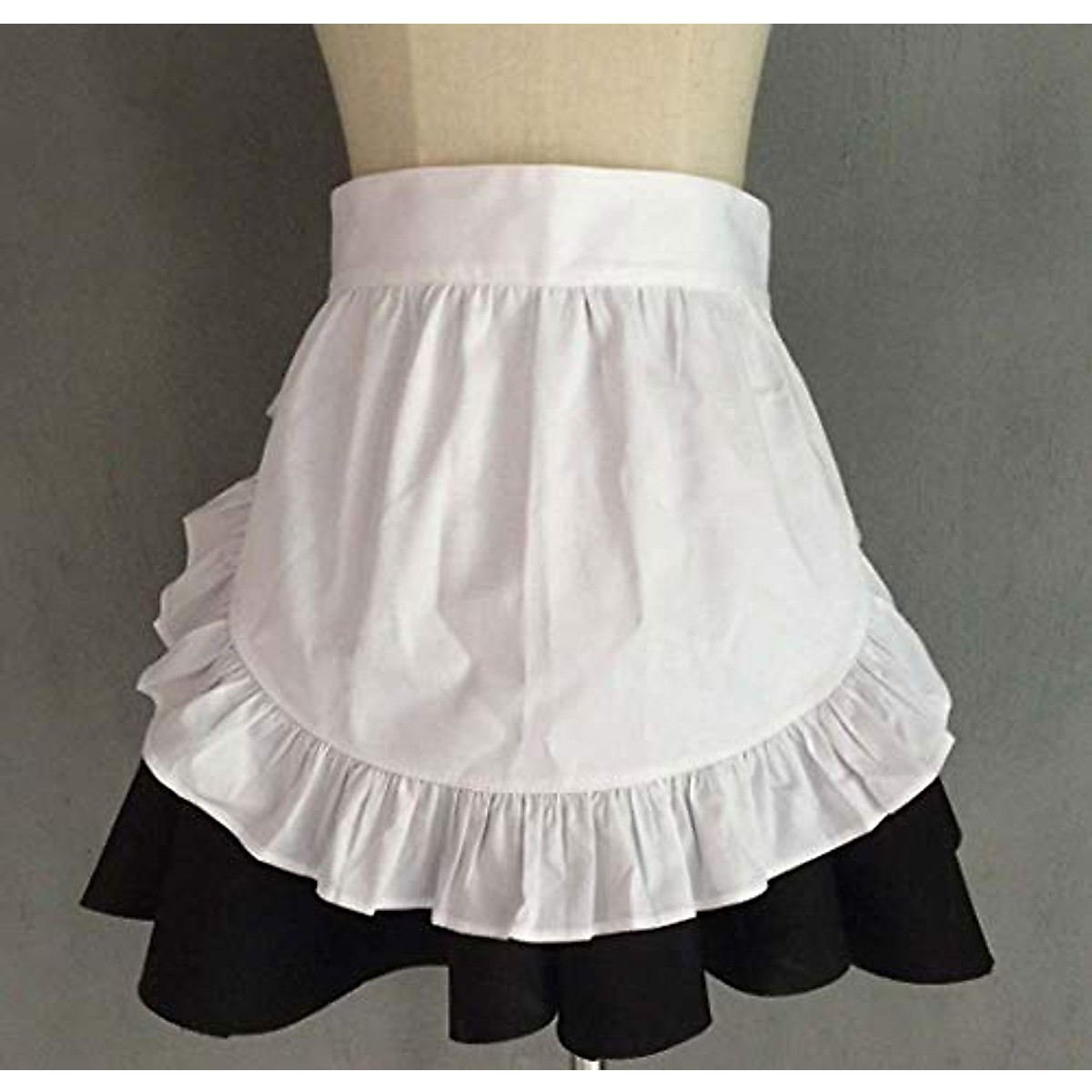 CRB Fashion Waist Apron Kitchen Cooking Restaurant 100% Cotton Bistro Half Aprons with Pockets For Girl Woman (White)