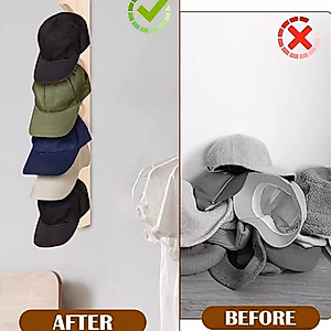 Wooden Vertical Hat Rack, Hat Rack for Baseball Caps, Wall Mounted Baseball Hat Organizer Hat Holder, Wall Vertical Hat Holder Caps Display Rack for Closet Door Bedroom(2pcs Black)