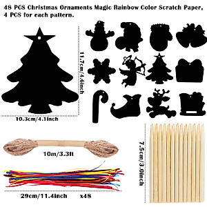 ACEHOOD 48 Sets Christmas Rainbow Scratch Paper Ornaments Kids Art Craft DIY Xmas Ornaments Christmas Party Decorations for Kids