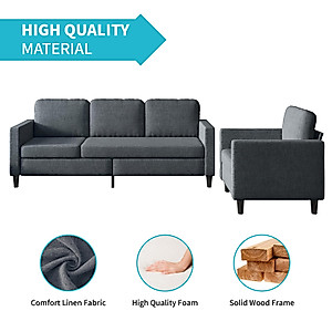 CECER 4 Seaters 2PC Sectional Sofa with Reversible Storage Ottoman, Modern Linen Fabric 3 Seat Couch & Armchair Sofa,Free Combination Sofa Set L-Shaped,Sectional Couch Living Room,Apartment,Dark Grey