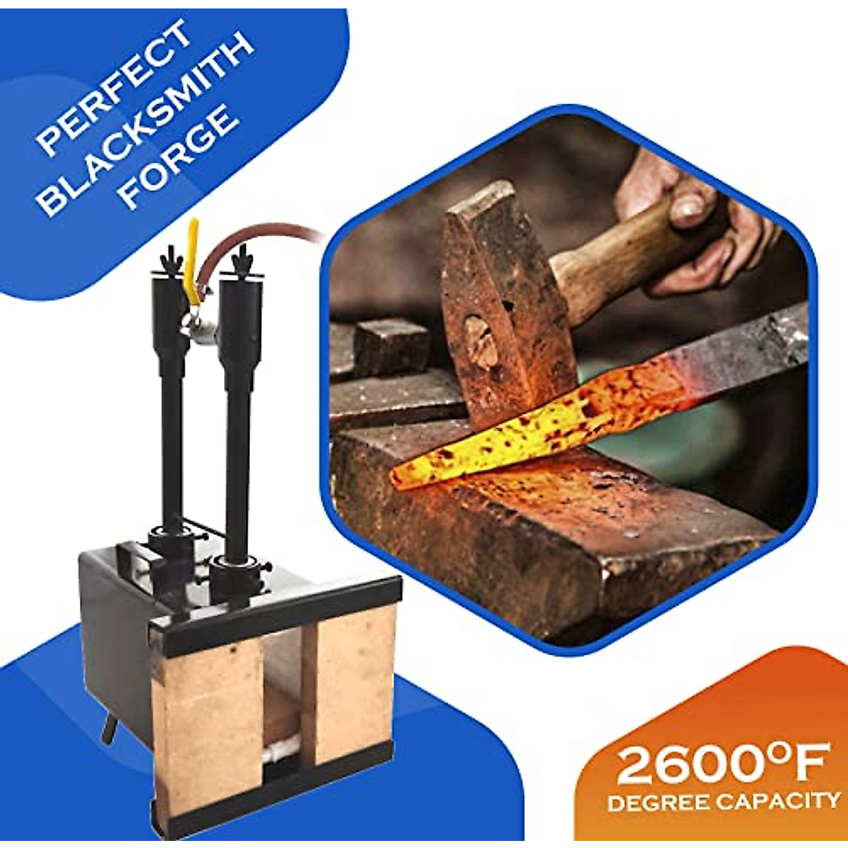 Simond Store Blacksmithing Forge Double Burner with One Side Brick Door, 2600F Rated, Propane ...