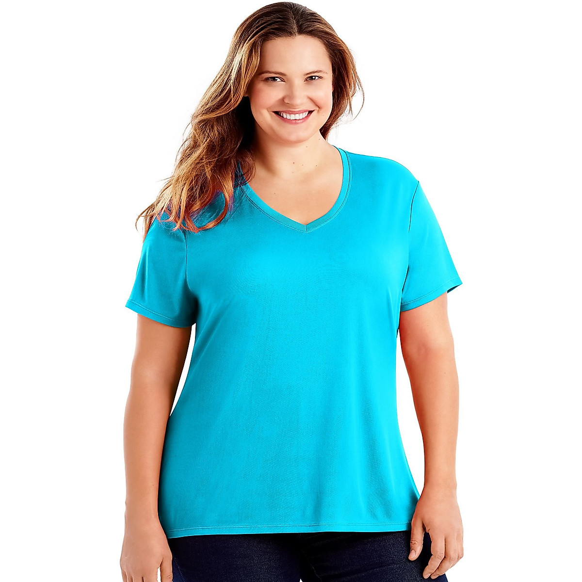 JUST MY SIZE womens Cool Dri V-neck Shirt, Process Blue, 2X US