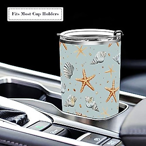 Small Starfish and Shells Light Blue Stainless Steel water bottle with straw Leak-proof Lid and Straw coffee mug for men for Water, Iced Tea or Coffee portable insulated tumbler with lid 20 OZ