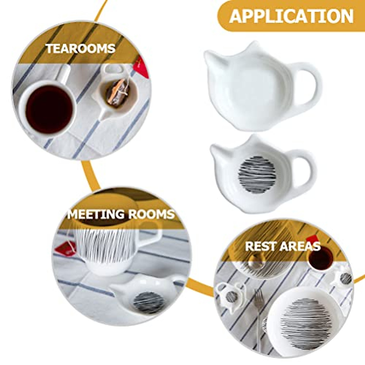 CALLARON Coffee Accessories 2pcs Ceramic Tea Bag Coasters Spoon Rest Teapot Shape Teabag Caddy Holder Saucer Set Sauce Dip Bowl Snack Seasoning Dish Tray Bracket for Tea Party Decorative Tray