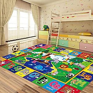 LTKOUGFAM Kids Play Rug for Baby Floor Mats for Kids Baby Play Mat ABC Educational Rug for Kids Room Non Slip Area Rug, Kids Rugs for Playroom Classroom (78.7X59 INCH)