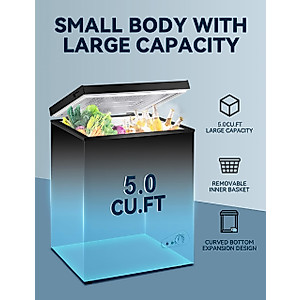 5.0 Cu Ft Chest Freezer - Energy Saving Quiet Top Open Door Mini Freezer Adjustable 6 Thermostat - Compact Small Deep Freezer w/Removable Basket and Defrost Water Drain for Home/Apartment/Garage