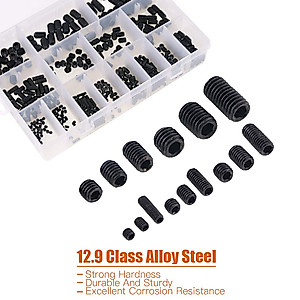 Rustark 450Pcs M3/M4/M5/M6/M8 Allen Head Socket Hex Grub Screw Set Assortment Kit with Internal Hex Drive - 12.9 Class Black Alloy Steel